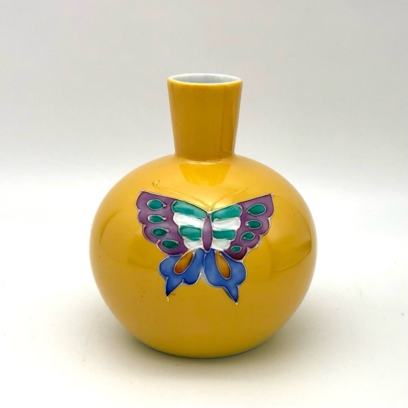 Vintage | Accents | Vintage Bud Vase Kyoto Ware Kiyomizu Yellow Cochin ...